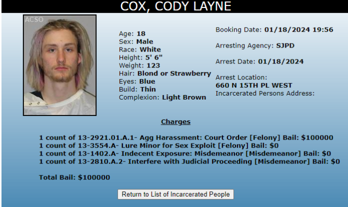 Cody Layne Cox | Arrested | MOUNTAIN DAILY STAR