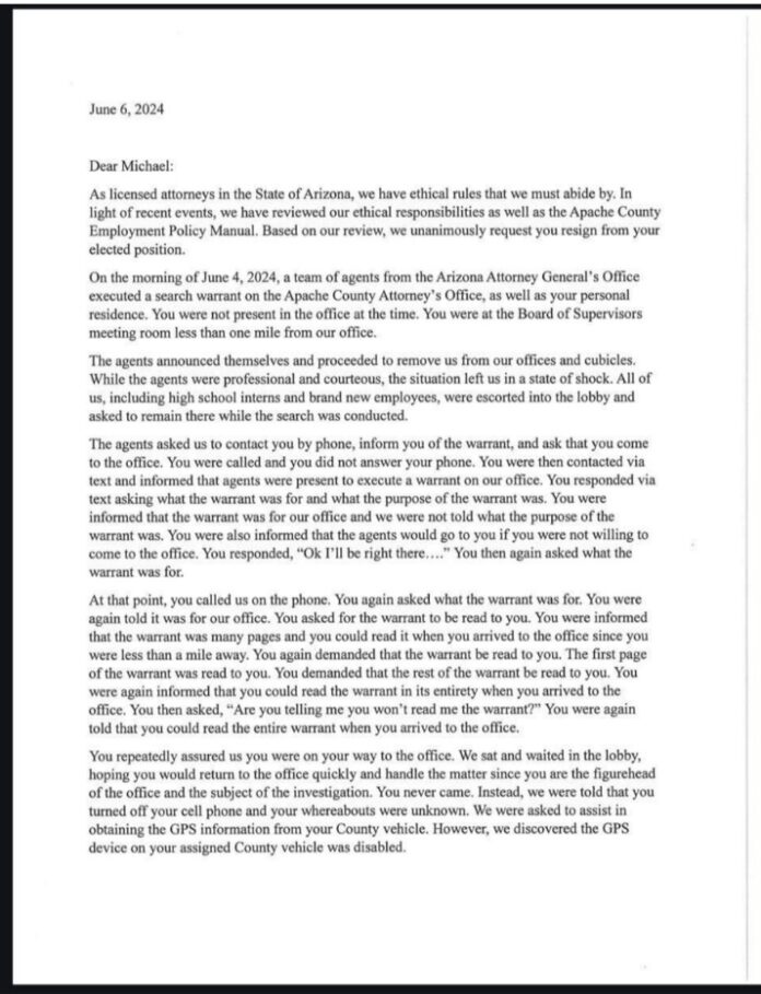 Apache County Attorney's Staff Writes Letter To Whiting Asking Him To ...